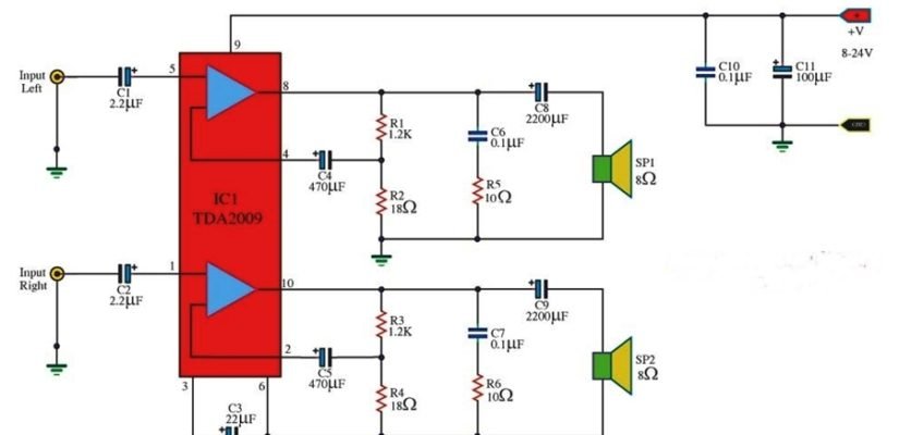 tda2009 10Wx10W Stereo Amplifier Circuit | 20W Stereo Amplifier Circuit
